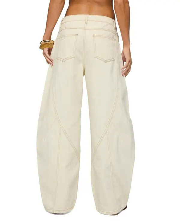 EDIKTED Gili Contrast Stitch Low Rise Barrel Jeans