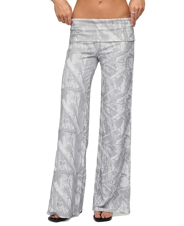 EDIKTED Cammy Wide Leg Foldover Pants - Gray