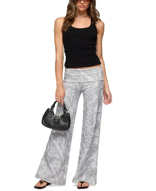 EDIKTED Cammy Wide Leg Foldover Pants - Gray