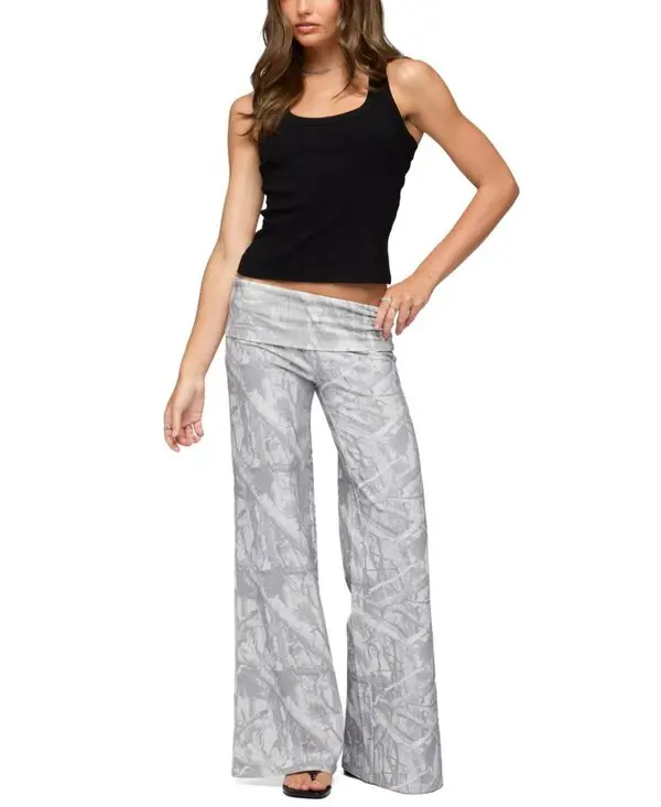 EDIKTED Cammy Wide Leg Foldover Pants - Gray