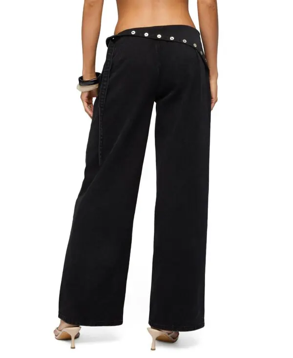 EDIKTED Button Foldover Low Rise Baggy Jeans - Denim-black