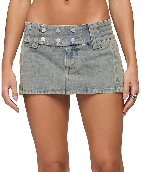EDIKTED Lolah Snap Waist Denim Mini Skort - Blue-washed