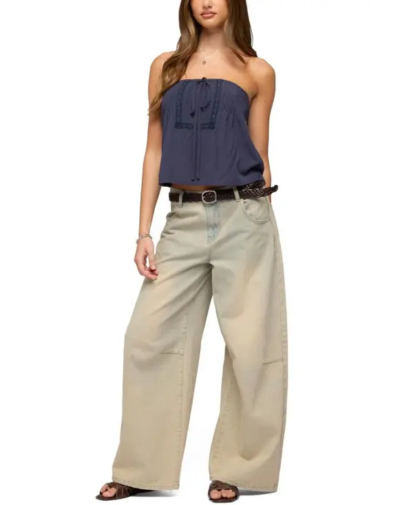 EDIKTED Joycee Tie Front Strapless Top