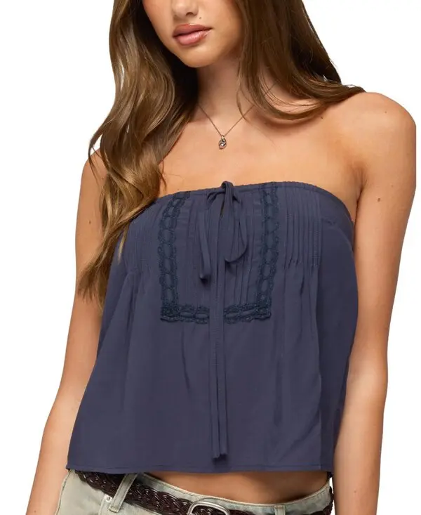EDIKTED Joycee Tie Front Strapless Top