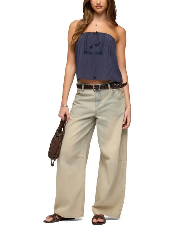 EDIKTED Joycee Tie Front Strapless Top