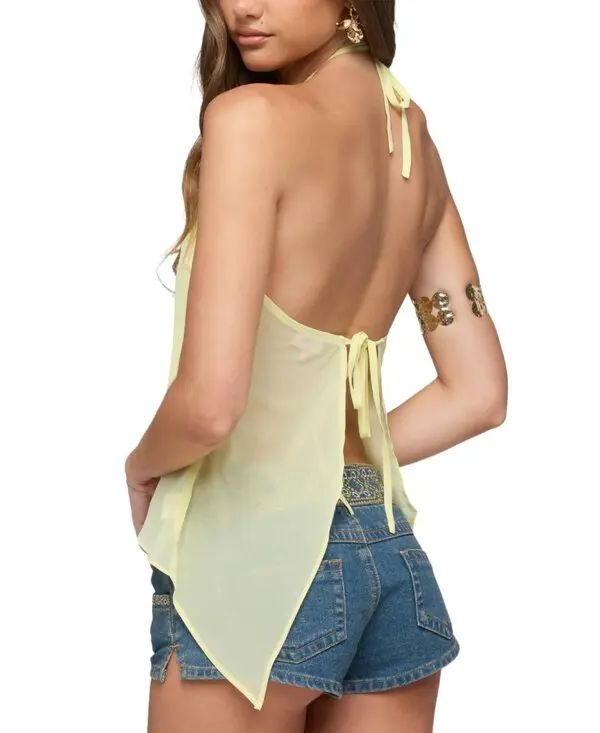 EDIKTED Chiffon Split Open Back Halter Top
