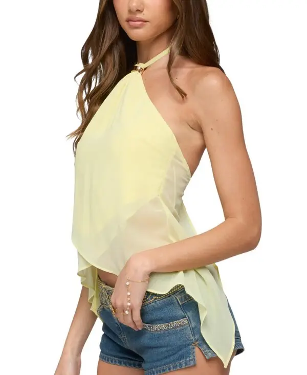 EDIKTED Chiffon Split Open Back Halter Top