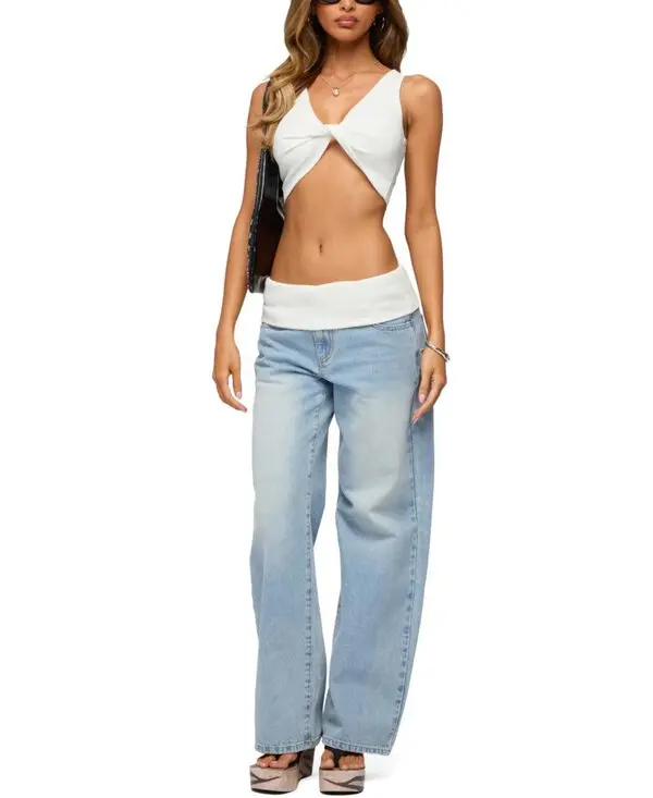 EDIKTED Lumi Twist Front Ribbed Crop Top