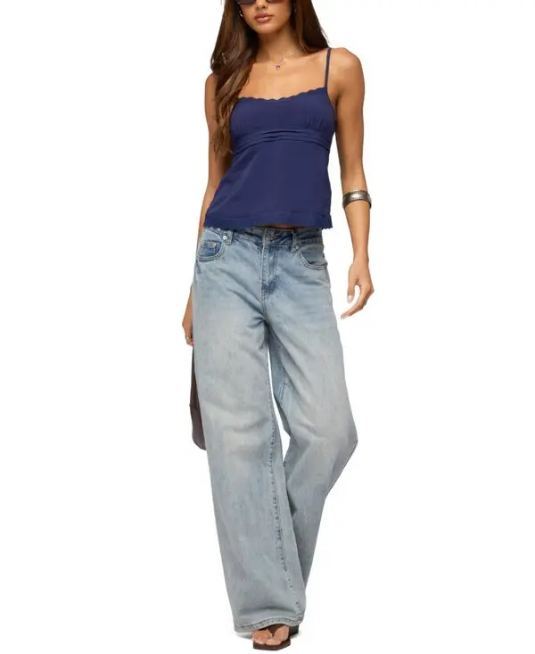 EDIKTED Michal Eyelet Babydoll Tank Top - Navy