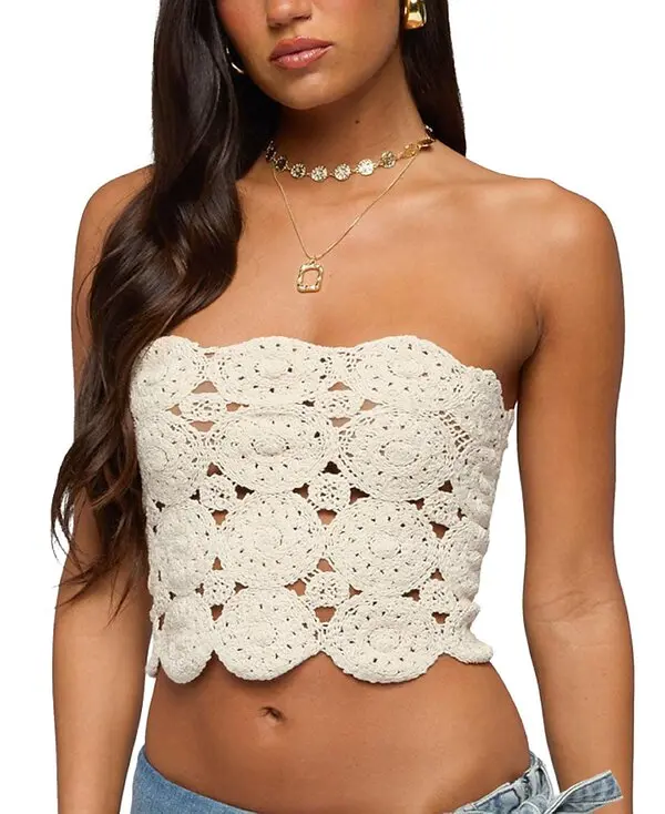 EDIKTED Laurin Crochet Strapless Top - Cream