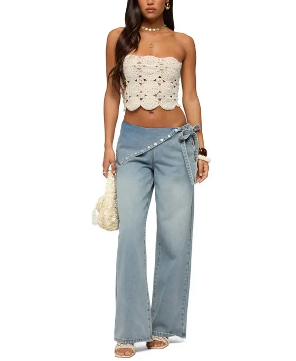 EDIKTED Laurin Crochet Strapless Top