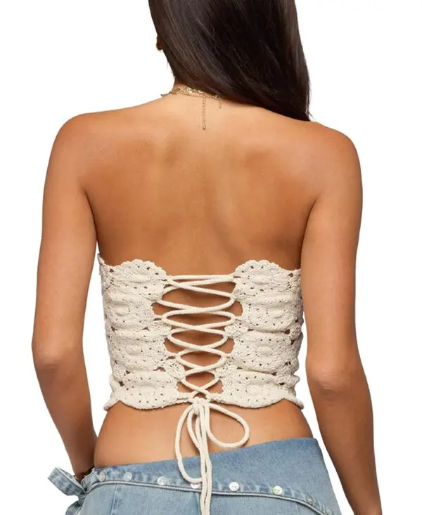 EDIKTED Laurin Crochet Strapless Top