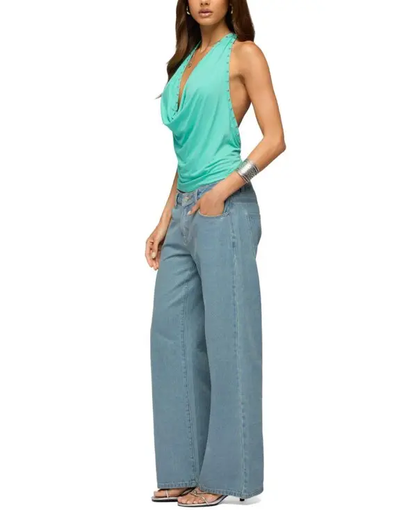EDIKTED Sephie Stud Embellished Halter Top - Turquoise