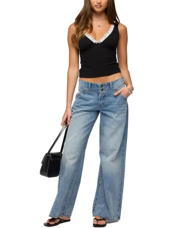 EDIKTED Winney Contrast Lace Trim V-neck Tank Top