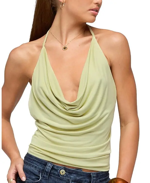 EDIKTED Solena Backless Chain Cowl Neck Top - Sage