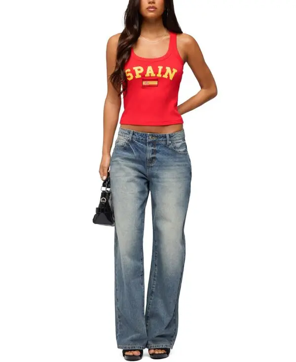 EDIKTED Ribbed Tank Top With Spain Graphic