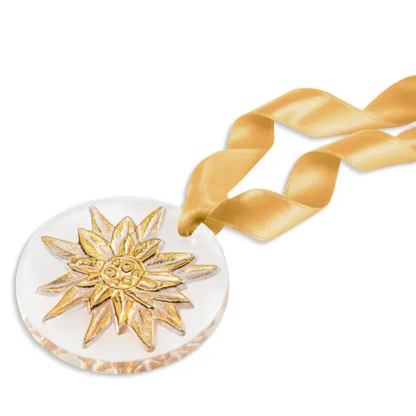 Lalique Gold Stamped Edelweiss Christmas Ornament