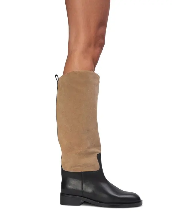 BLACK SUEDE STUDIO Pace Leather Riding Boots - Latte Suede