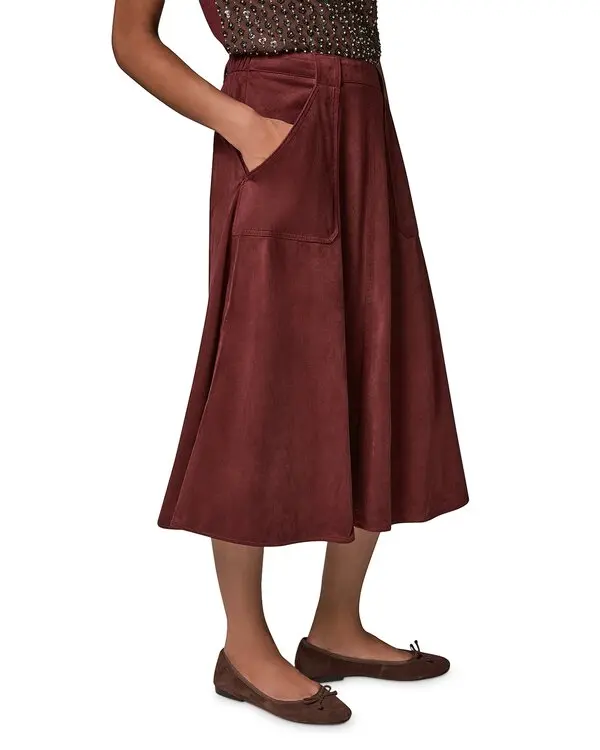 DONNA KARAN WEEKEND Faux Suede Midi Skirt - Black Cherry