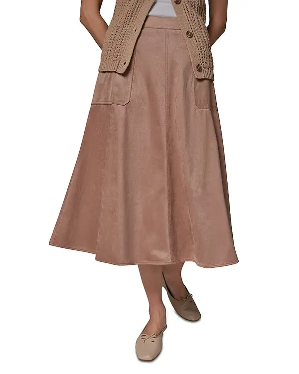 DONNA KARAN WEEKEND Faux Suede Pull On Midi Skirt - Camel