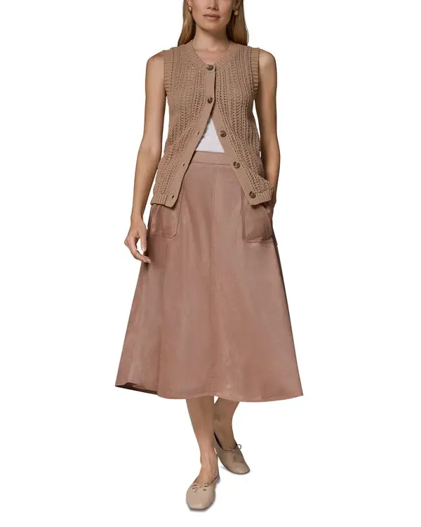 DONNA KARAN WEEKEND Faux Suede Pull On Midi Skirt