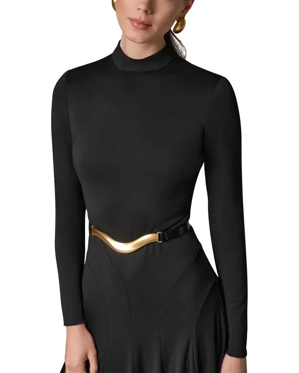 Donna Karan New York Mock Neck Pleated Maxi Dress