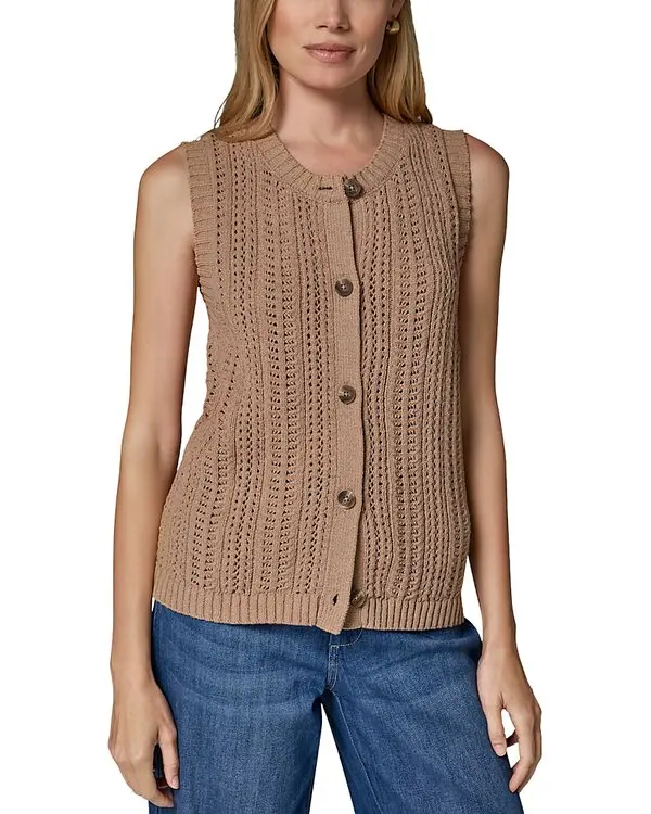 DONNA KARAN WEEKEND Cotton Blend Sleeveless Pointelle Cardigan
