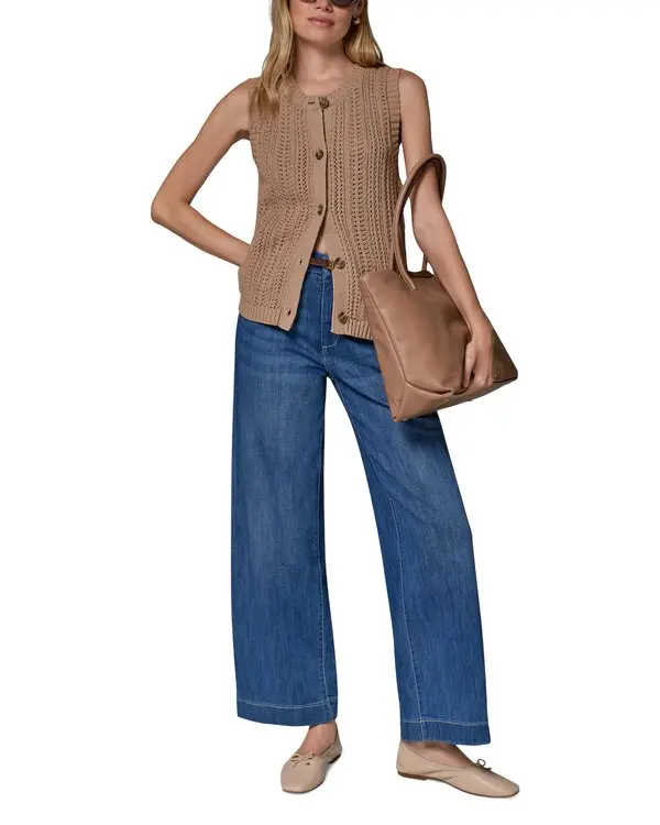 DONNA KARAN WEEKEND Cotton Blend Sleeveless Pointelle Cardigan