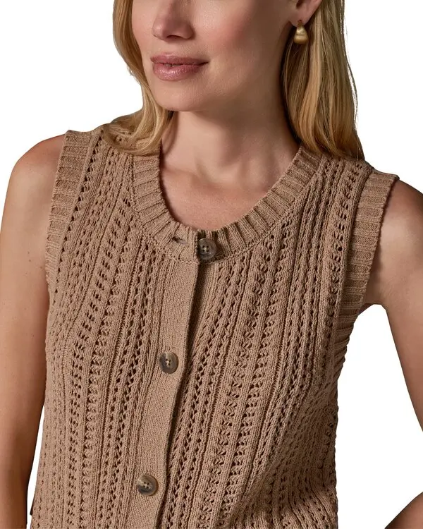 DONNA KARAN WEEKEND Cotton Blend Sleeveless Pointelle Cardigan
