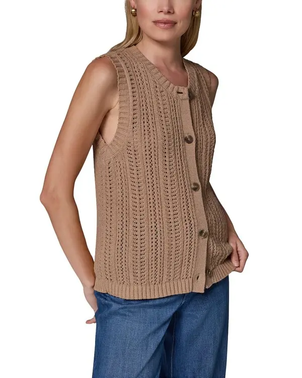 DONNA KARAN WEEKEND Cotton Blend Sleeveless Pointelle Cardigan