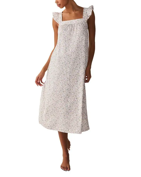 PETITE PLUME Clara Ruffle Trim Cotton Nightgown - Light Tan