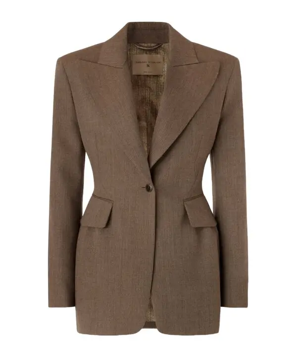 Ermanno Scervino Single-breasted Jacket In Fresco Wool Resca Pattern Yarn-dyed - Brown