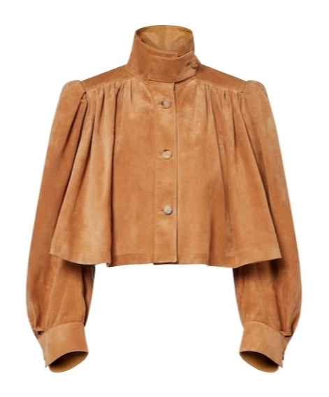 Chloé Cropped Gathered Suede Jacket - Brown
