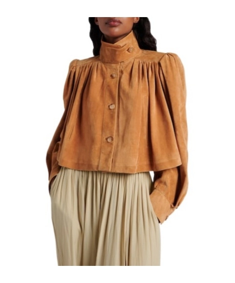 Chloé Cropped Gathered Suede Jacket - Brown