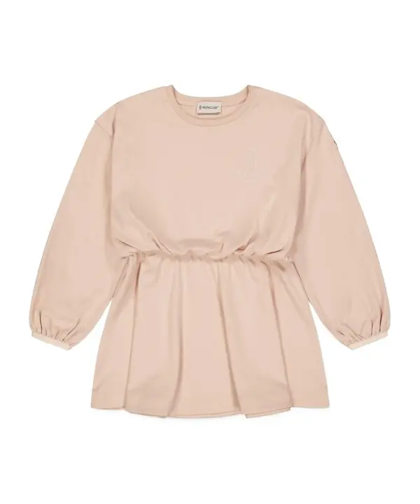 Moncler Crewneck Long Sleeve Dress With Gathered Waist And Balloon Sleeves