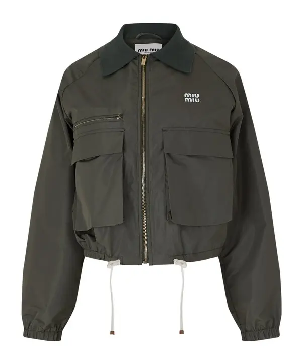 Miu Miu Contrastcollar Cropped Cargo Jacket - Black