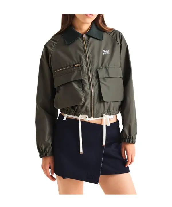 Miu Miu Contrastcollar Cropped Cargo Jacket