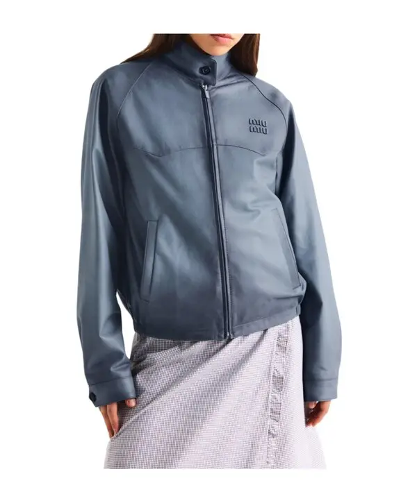 Miu Miu Standcollar Faded Leather Jacket