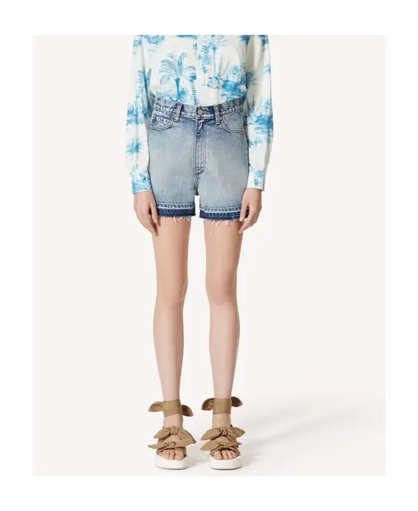 Red Valentino Mid-rise Light-wash Denim Shorts