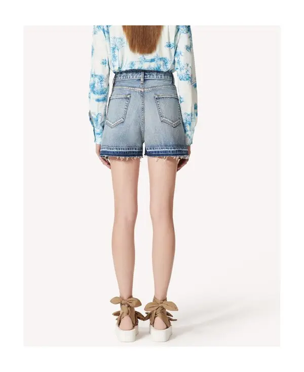 Red Valentino Mid-rise Light-wash Denim Shorts