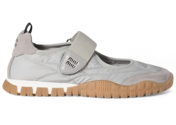 Miu Miu Ballerina Technical Fabric And Suede Flats - Cloudy Gray