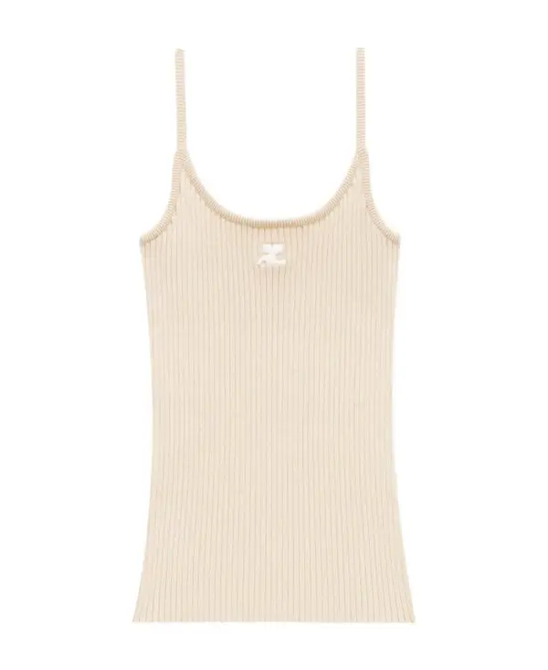 COURREGES Courrèges Logo Embroidered Ribbed Sleeveless Top - White