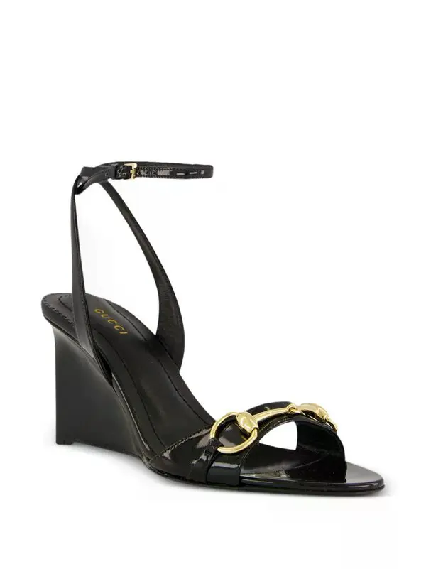 Gucci Donna Horsebit Wedge Sandals - Black