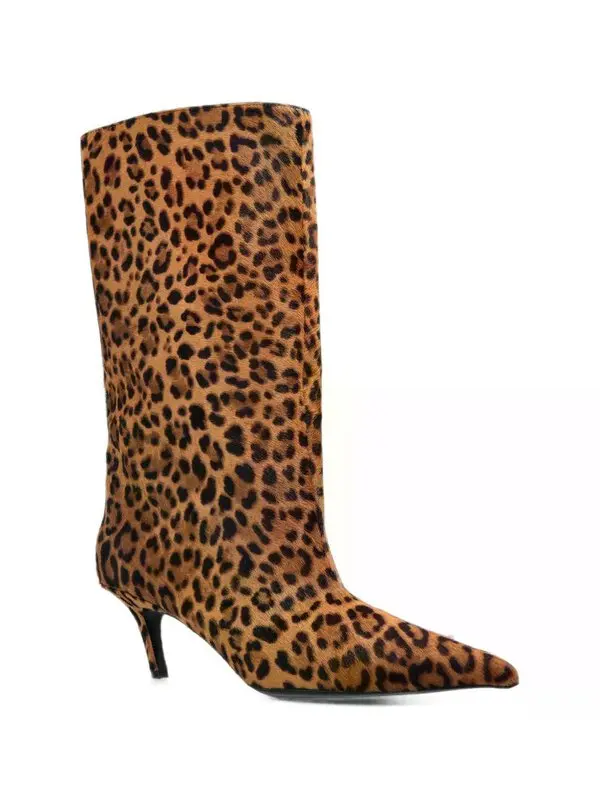 Amina Muaddi Fiona Leopard-print Knee-high Boots - Brown