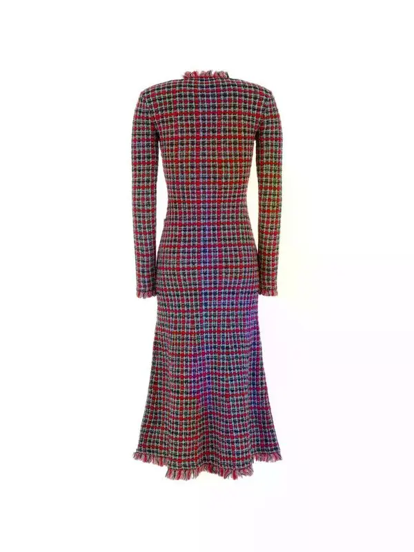 SELF-PORTRAIT Check-knit Frayed Midi Dress