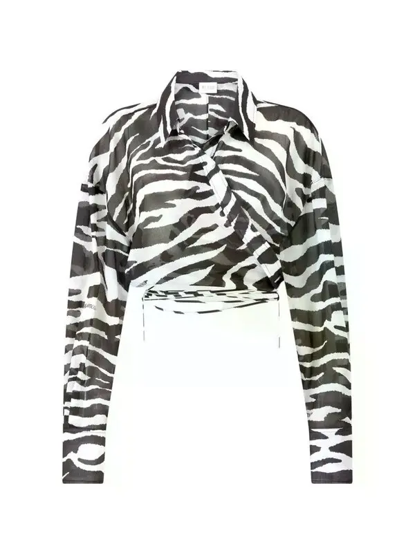 Attico Zebra-print Wrap-around Blouse - Black
