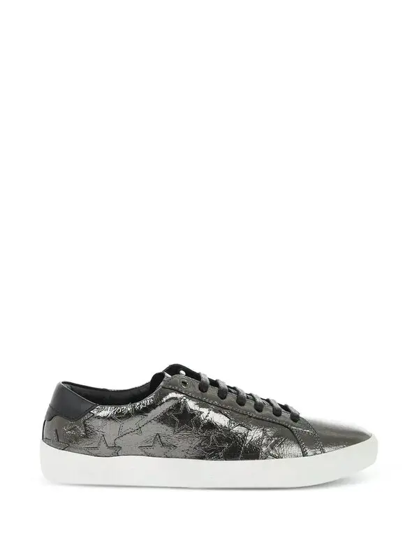 Saint Laurent Court Star-patch Crackle-effect Sneakers - Grey