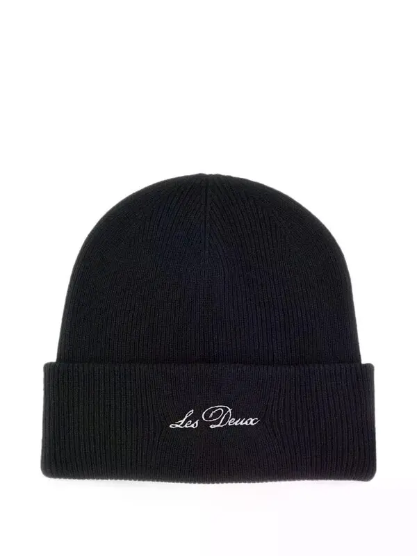 LES DEUX Logo-embroidered Wool Beanie Hat