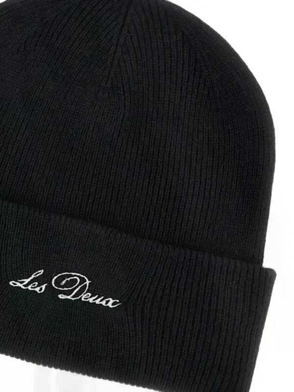 LES DEUX Logo-embroidered Wool Beanie Hat
