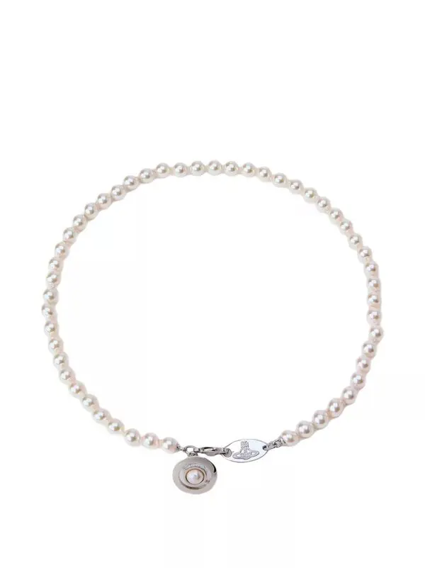 VIVIENNE WESTWOOD Logo Pendant Pearl Necklace - Silver